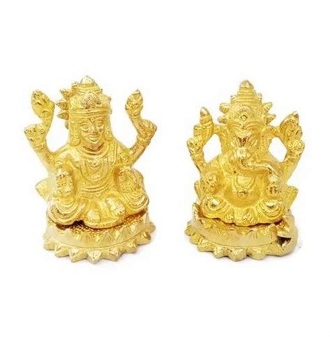 Golden Plain Brass Laxmi Ganesh Statue For Worship Size 3 At Rs