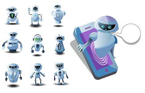 Set Of Chat Bot Online Assistants Chat Bot With A Smartphone Isolated Greeting And Helping
