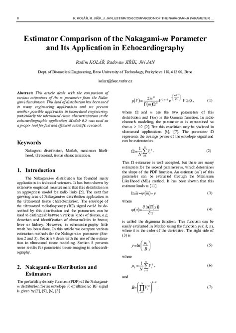 Pdf Estimator Comparison Of The Nakagami M Parameter And Its Application In Echocardiography