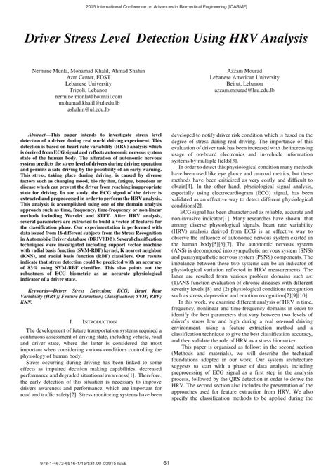 Pdf Driver Stress Level Detection Using Hrv Analysis