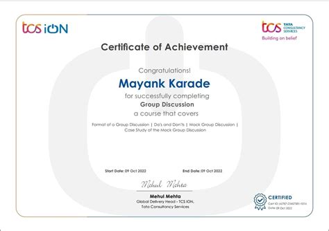 Mayank Karade On Linkedin Completed Tcs Ion Certification Course In Group Discussion