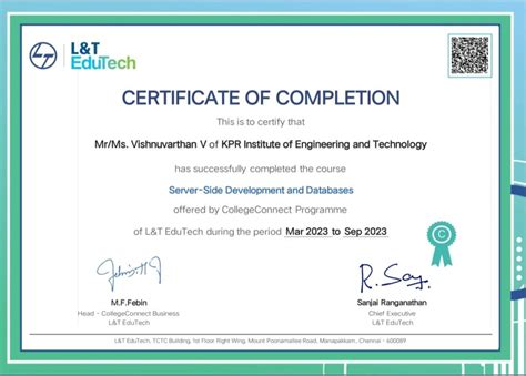 Learning Serversidedevelopment Databases L Collegeconnect Techjourney Vishnuvarthan V