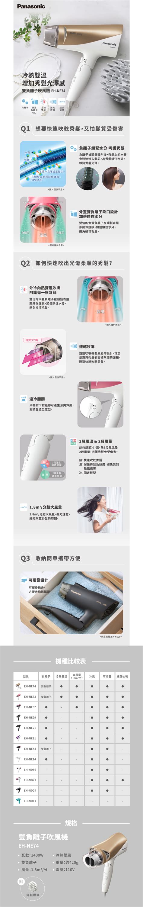 雙負離子吹風機 Eh Ne74 Panasonic 台灣松下官方購物商城