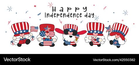Group Of Five Cute Happy 4th July America Vector Image