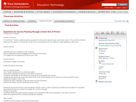 Equations For Curves Passing Through A Given Set Of Points Lesson Plan