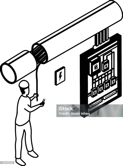 금속 클래드 고전압 개폐 장치 캐비닛 아이소메트릭 개념 배전반 보드 벡터 아이콘 디자인 전기 엔지니어 기호 배선 전문가 기호 유지 보수 기술자 도구 재고 개폐 장치에 대한