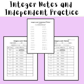Multiply Divide Integer Notes Number Lines T Charts And Visuals Printable