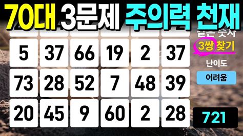 주의력 좋은 분들은 3문제 가능 같은숫자찾기 치매예방퀴즈 치매예방활동 숫자퀴즈 숫자찾기 단어퀴즈 치매테스트 Youtube