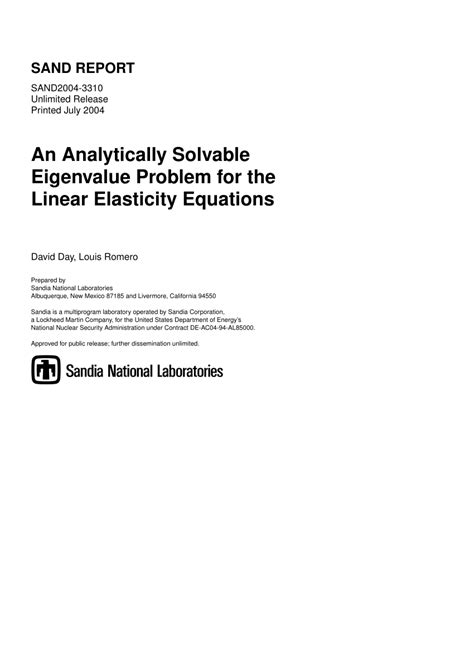 Pdf An Analytically Solvable Eigenvalue Problem For The Linear