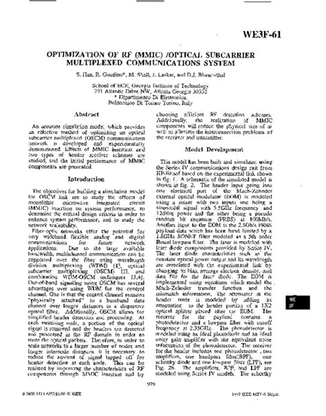 Pdf We3f 61 Optimization Of Rf Mmic Optical Subcarrier Multiplexed
