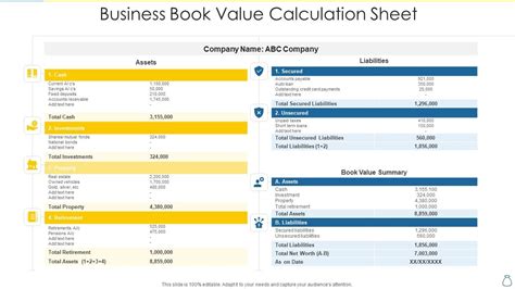 Business Book Value Calculation Sheet Diagrams Pdf