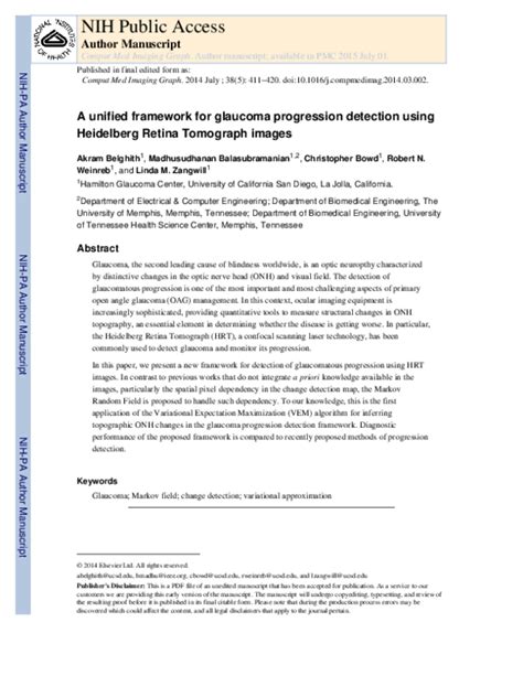 pdf a unified framework for glaucoma progression detection using heidelberg retina tomograph