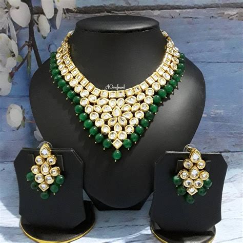 Indische Ethnische Kundan Perle Vergoldet Halskette Ohrringe Set