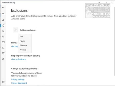 how to exclude a file folder and more from windows defender scans