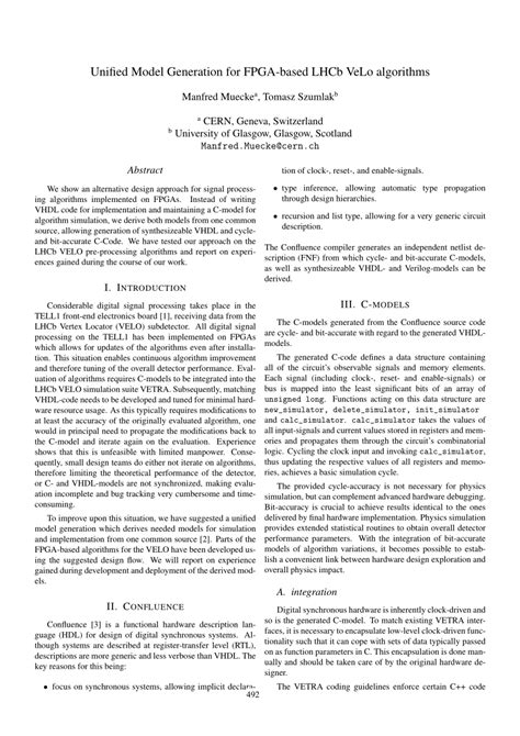 Pdf Unified Cvhdl Model Generation Of Fpga Based Lhcb Velo Algorithms