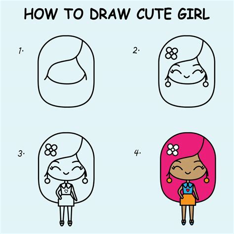 Step By Step To Draw A Cute Girl Drawing Tutorial A Cute Girl Drawing