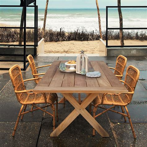Chic Teak Cross Teak Wood Indoor Outdoor Dining Table 87 X 40