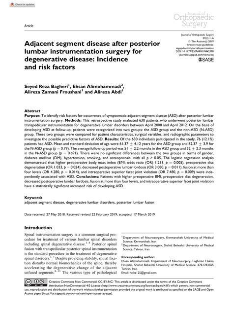 Pdf Adjacent Segment Disease After Posterior Lumbar Instrumentation Surgery For Degenerative