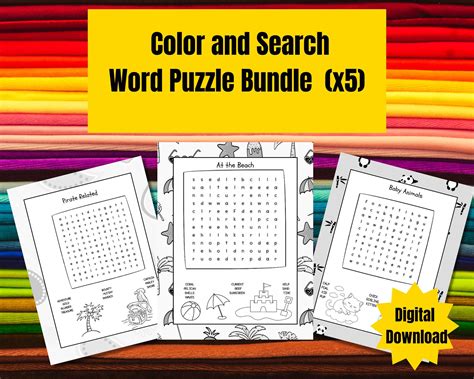 Coloring Word Search Puzzle BUNDLE Activity Worksheet Etsy