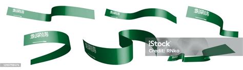 휴일 리본 세트 바람에 흔들며 흔들리는 사우디 아라비아 왕국의 국기 아래층과 상층으로 분리합니다 디자인 요소입니다 흰색 배경의 벡터 사우디아라비아의 국기에 대한 스톡 벡터
