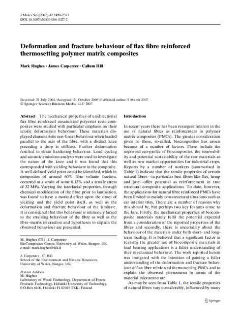Pdf Deformation And Fracture Behaviour Of Flax Fibre Reinforced