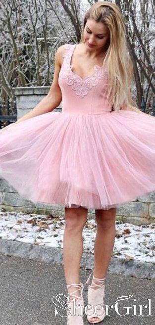 Pink Homecoming Dresses Sleeveless V Neck Lace Appliqued Homecoming