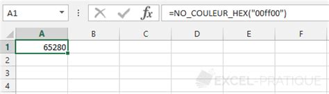 Fonction Excel NO COULEUR HEX