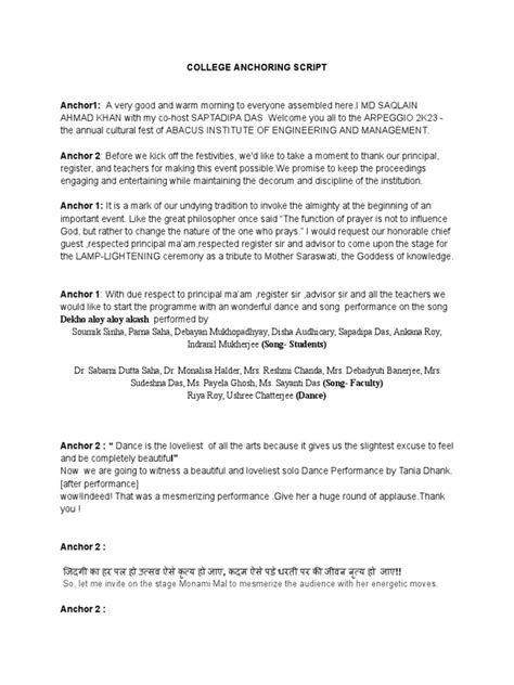 College Anchoring Script Pdf