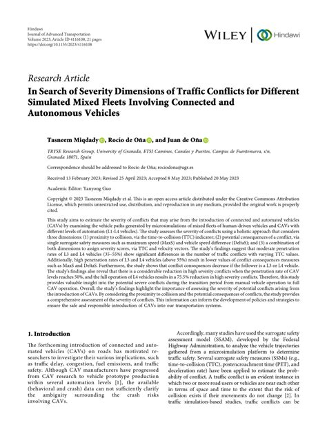 Pdf In Search Of Severity Dimensions Of Traffic Conflicts For Different Simulated Mixed Fleets