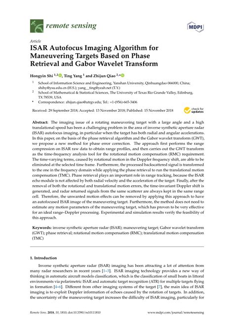 Pdf Isar Autofocus Imaging Algorithm For Maneuvering Targets Based On Phase Retrieval And