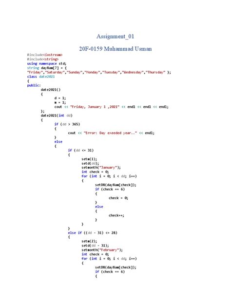 Assignment 01 20f 0159 Muhammad Usman Include Include Pdf Computer Programming