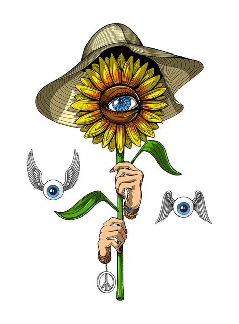 Psychedelic Sunflower Hippie Digital Art By Nikolay Todorov Pixels