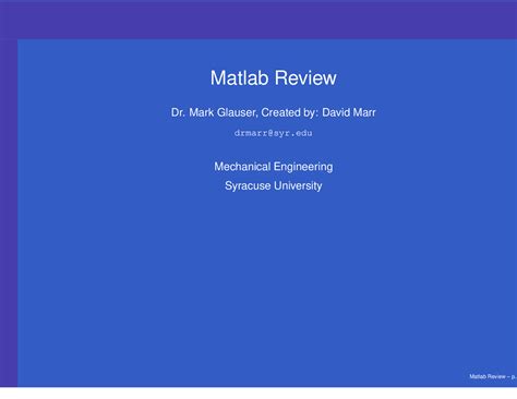 Matlab Review Lecture Slides Mae 321 Docsity