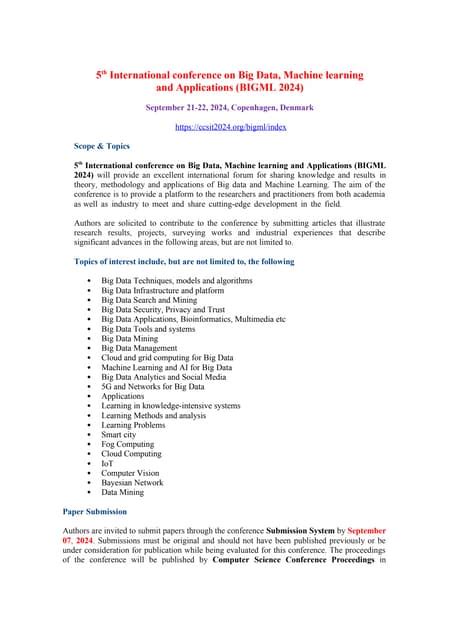 Th International Conference On Big Data Machine Learning And Applications Bigml 2025 Pdf