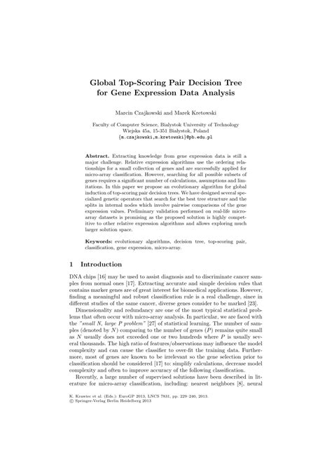 Pdf Global Top Scoring Pair Decision Tree For Gene Expression Data