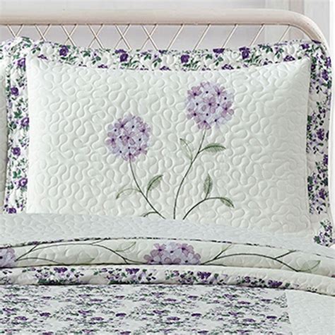 Carnation Rose Floral Lavender Purple Quilted Embroidered Bedspread Bedding