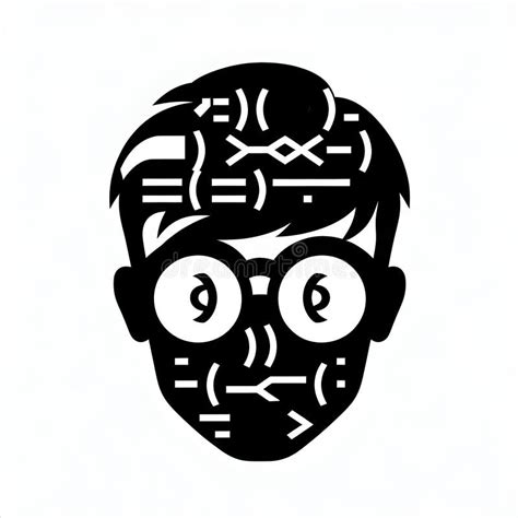 Minimalist Digital Illustration Of A Geeky Programmer With Glasses