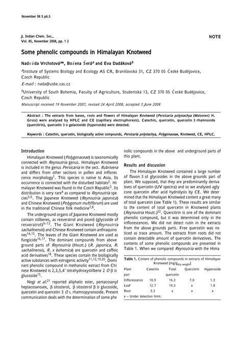 Pdf Some Phenolic Compounds In Himalayan Knotweed