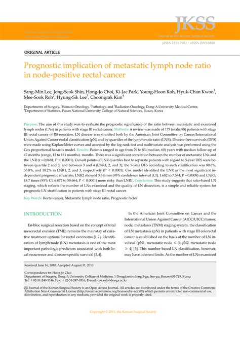 Pdf Prognostic Implication Of Metastatic Lymph Node Ratio In Node