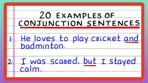 20 Conjunction Sentences 20 Sentences Using Conjunctions Youtube