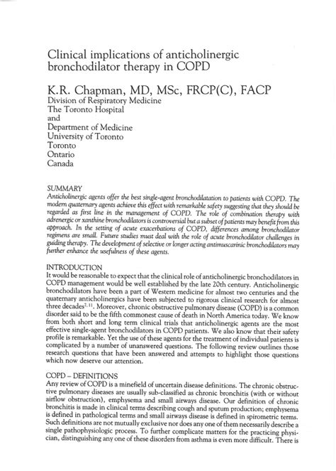 Pdf Clinical Implications Of Anticholinergic Bronchodilator Therapy