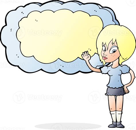 Cartoon Woman With Cloud Text Space 45225248 Png