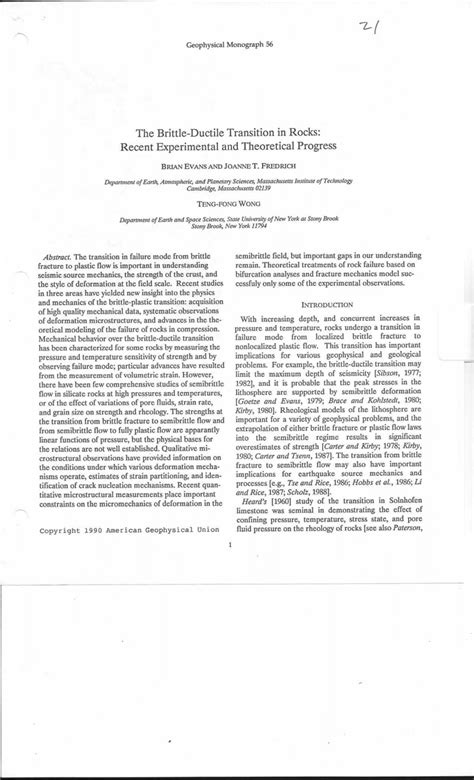 Pdf The Brittle‐ductile Transition In Rocks Recent Experimental And
