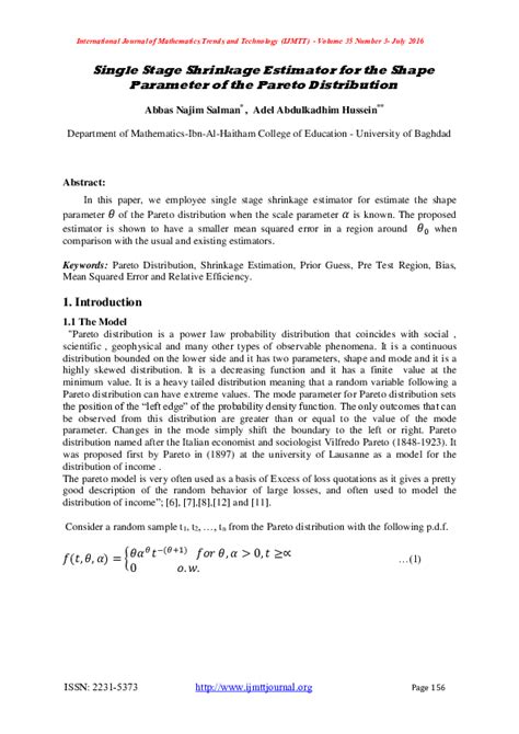 Pdf Single Stage Shrinkage Estimator For The Shape Parameter Of The Pareto Distribution
