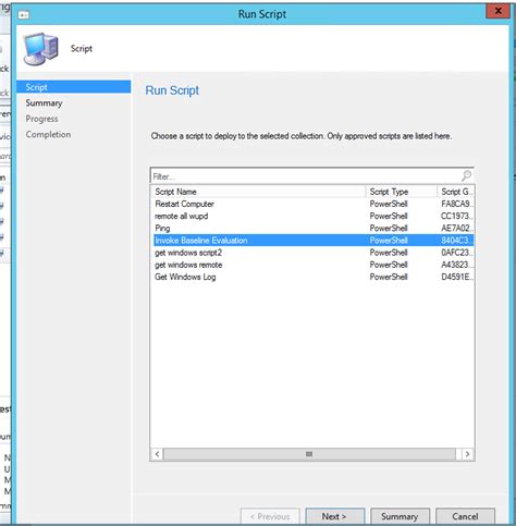 baseline evaluation with run script feature in configmgr 1706