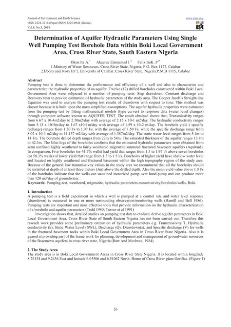 Pdf Determination Of Aquifer Hydraulic Parameters Using Single Well