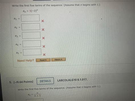 Solved Write The First Five Terms Of The Sequence Assume Chegg
