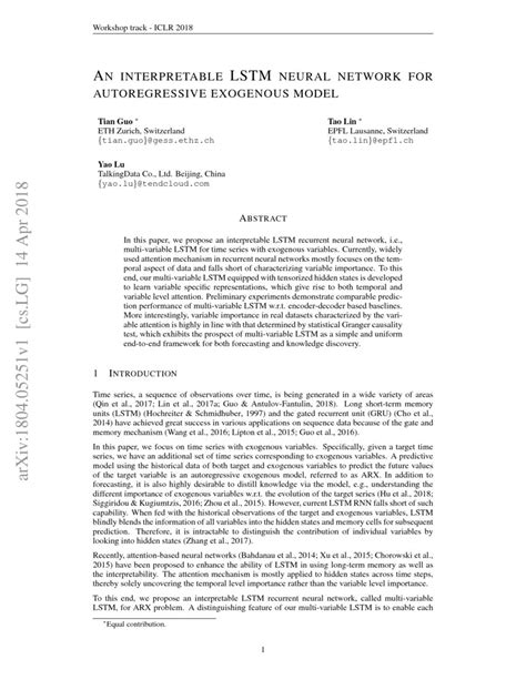An Interpretable Lstm Neural Network For Autoregressive Exogenous Model Deepai