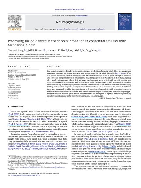 Pdf Processing Melodic Contour And Speech Intonation In Congenital