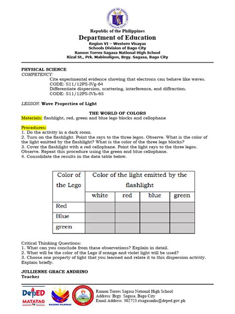 Asynchronous Lesson Pdf Light Electromagnetic Radiation